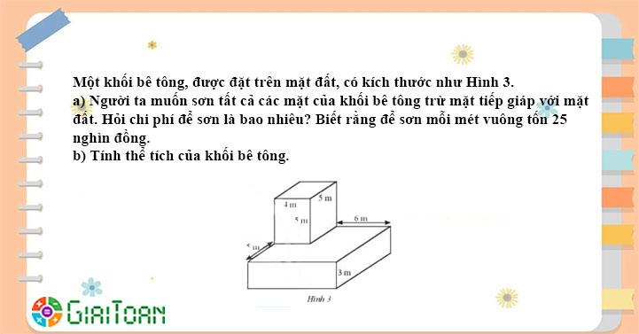 Một khối bê tông, được đặt trên mặt đất, có kích thước như Hình 3